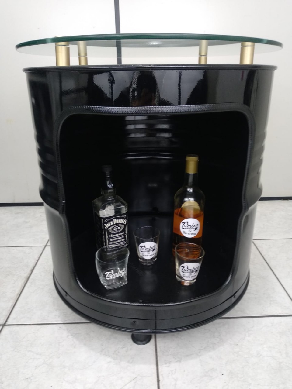 Mesa de centro tambor 200l abertura + Vidro Temperado - Tambor Garage ...